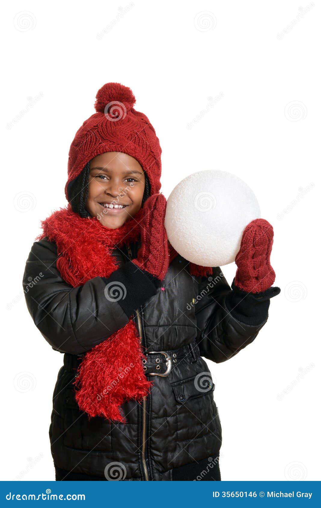 Happy Child with Giant Snowball Stock Photo - Image of concept, mittens ...