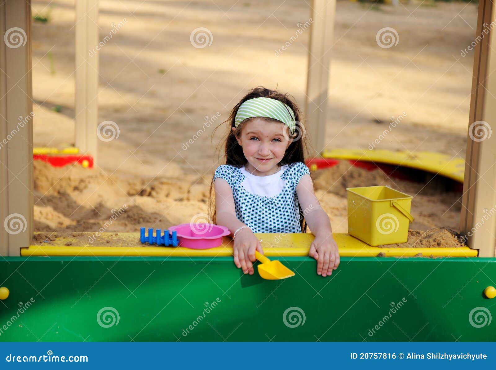 Happy Child Girl is Playing in a Sandbox Stock Photo - Image of ...