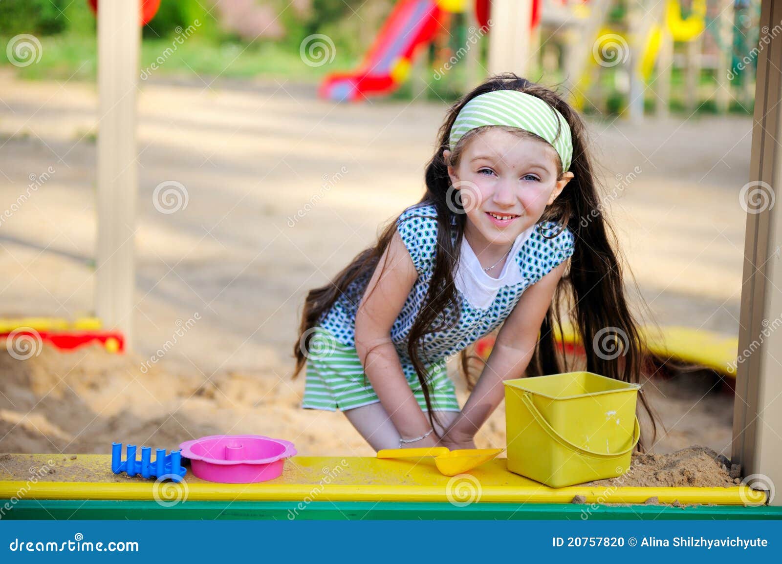 Happy Child Girl is Playing in a Sandbox Stock Photo - Image of nature ...