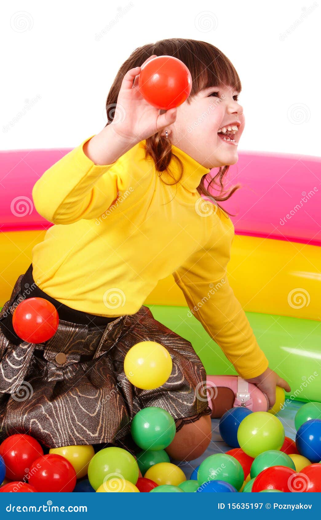 Happy Child in Group Colourful Ball. Stock Image - Image of happy ...