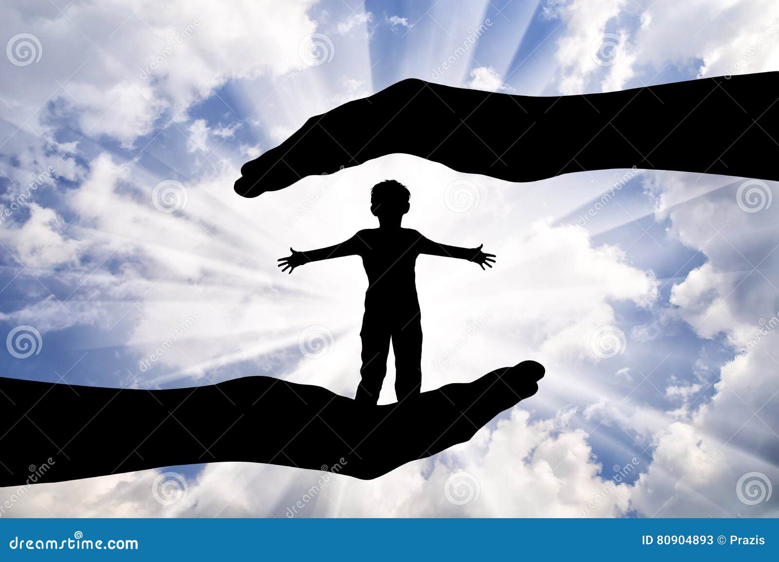 Happy child in hands day stock illustration. Illustration of sign ...