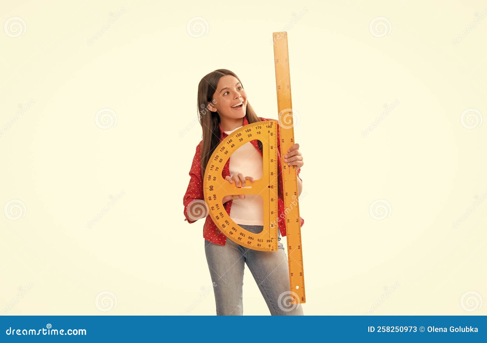 Happy Child Hold Protractor Ruler Study Algebra at School Isolated on ...