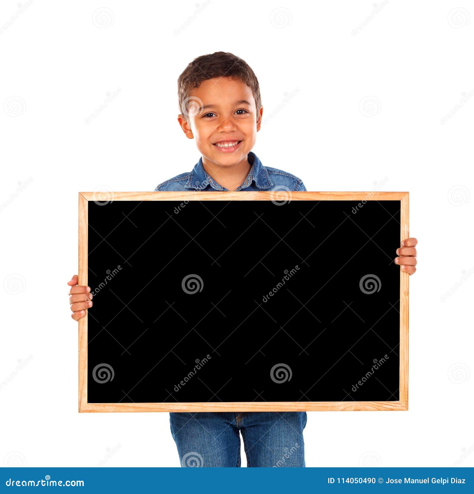 Happy Child Holding a Blank Slate Stock Photo - Image of advertise ...
