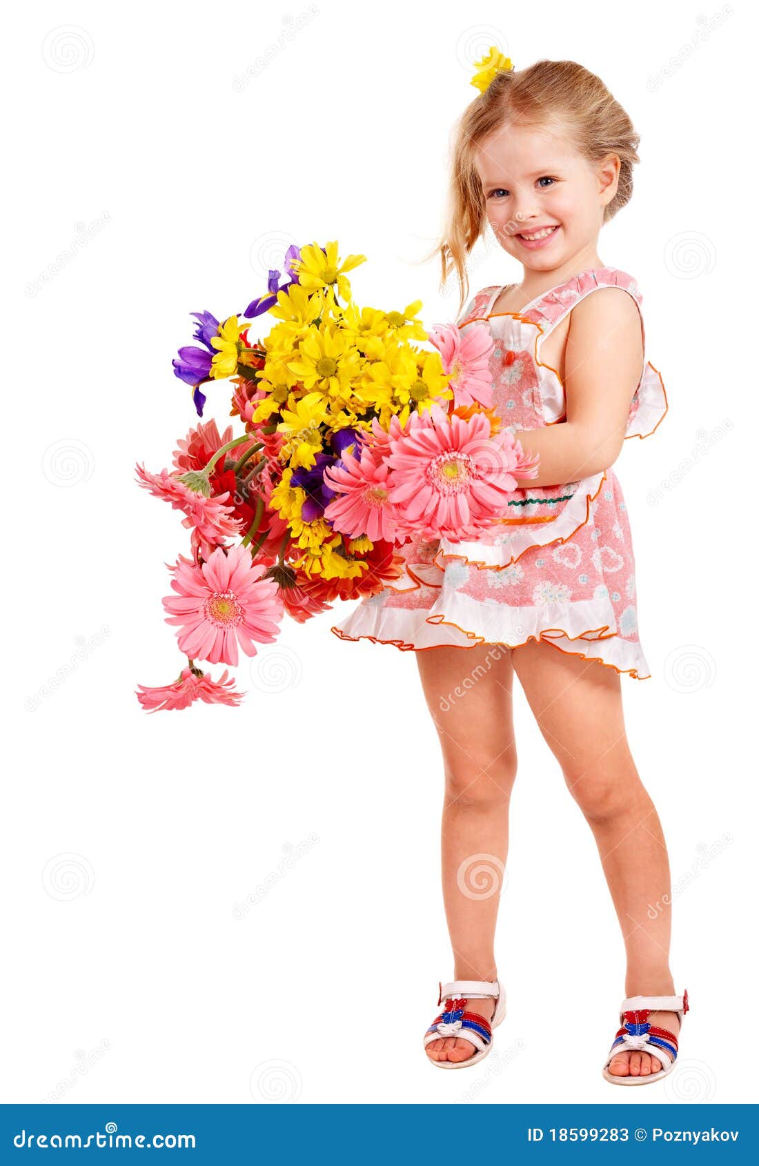 Happy Child Holding Flowers. Stock Image - Image of blossom, full: 18599283