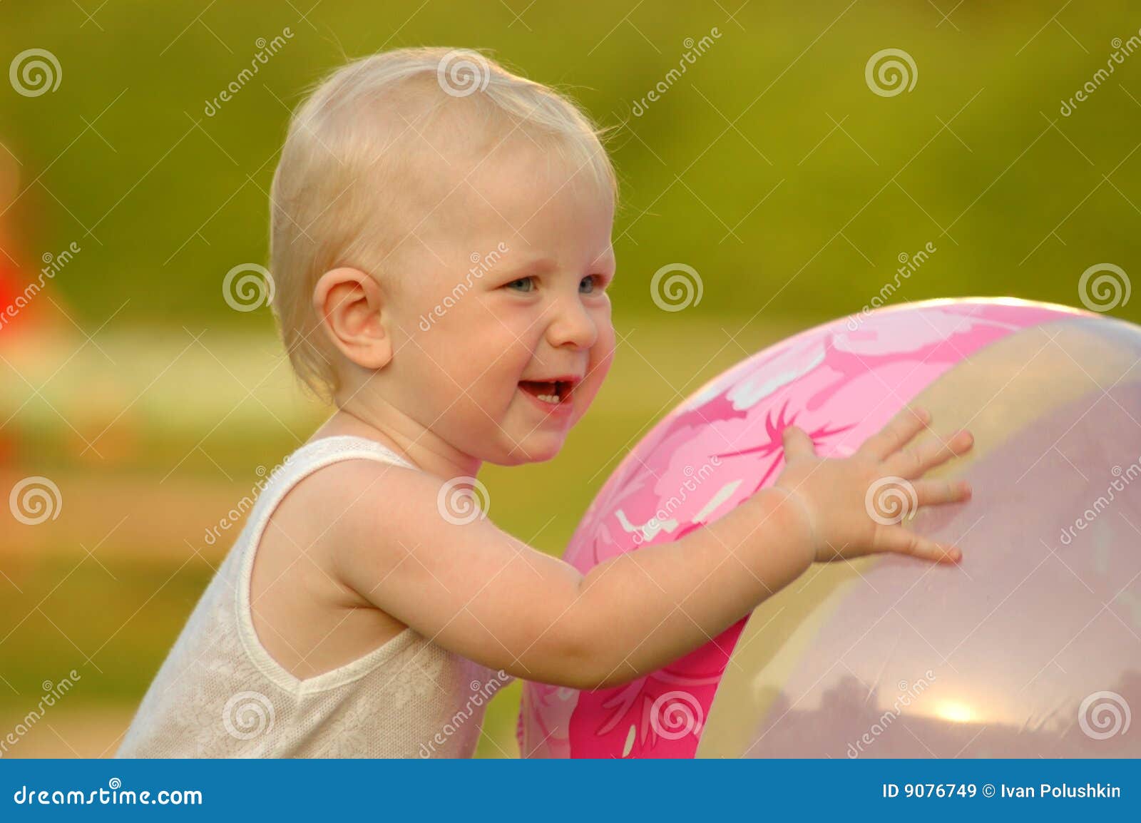 Happy child holds ball stock image. Image of park, caucasian - 9076749