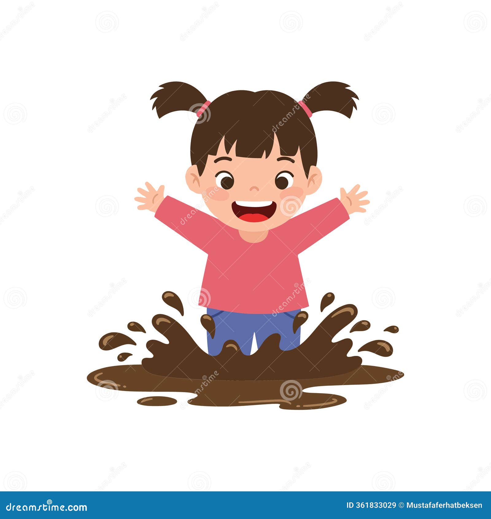 Happy Child Jumping in Muddy Puddle with Flat Vector Art Stock Vector ...