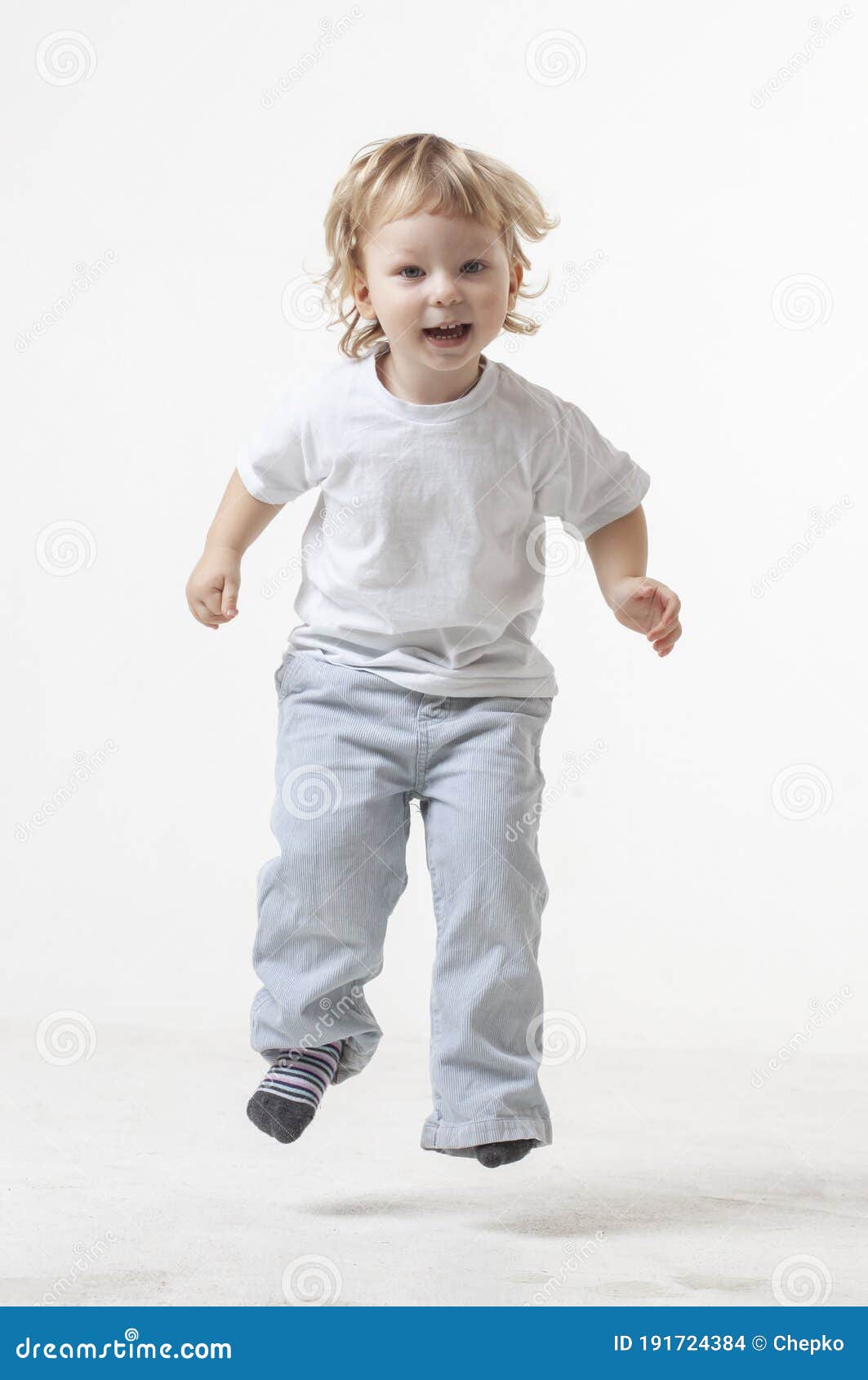Happy Child Jumping on White Background Stock Photo - Image of people ...