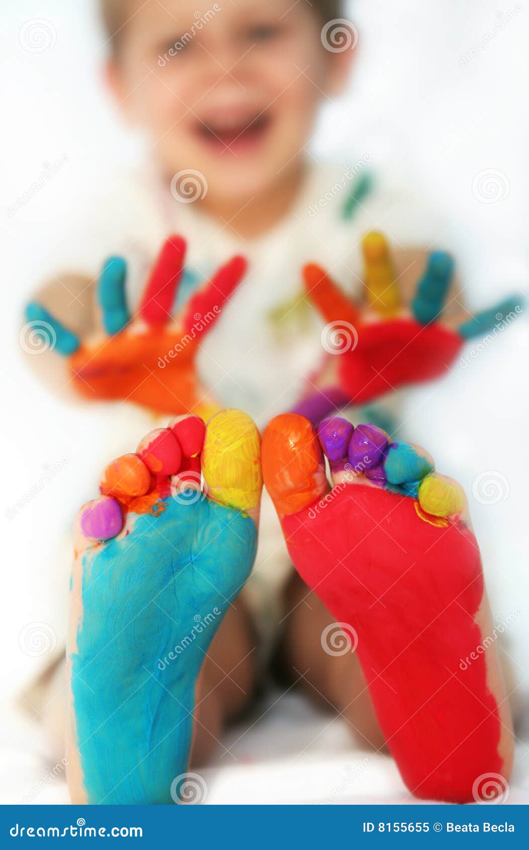 Happy Child with Painted Feet and Hands Stock Image - Image of learning ...