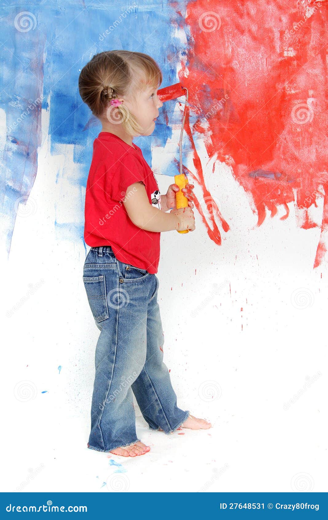 Happy Child Painting Wall with Colours Stock Image - Image of cutout ...