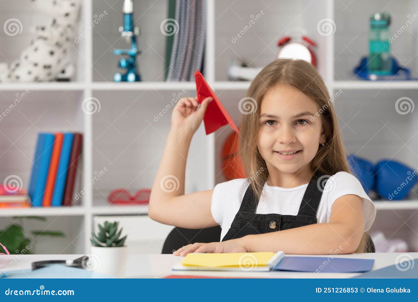 Happy Child Play with Paper Plane in School Classroom Stock Image ...
