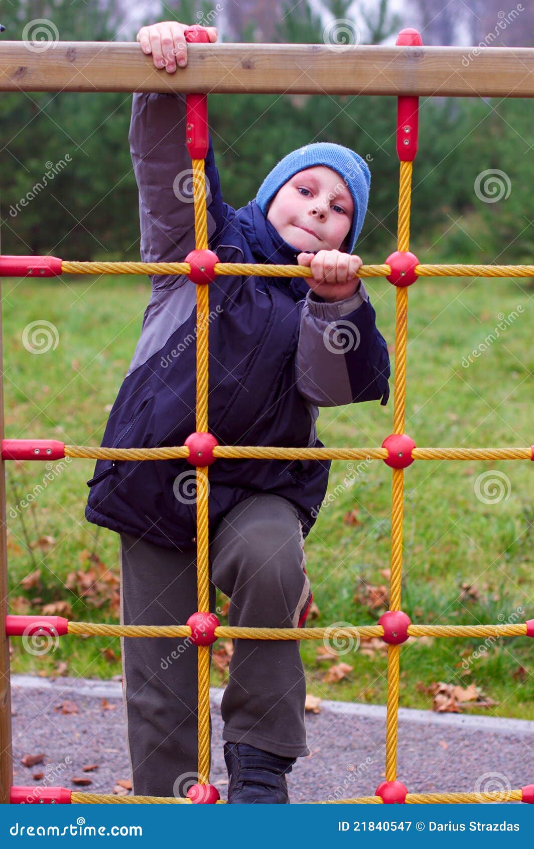 Happy Child in Playground Climbing Up Playing Stock Image - Image of ...