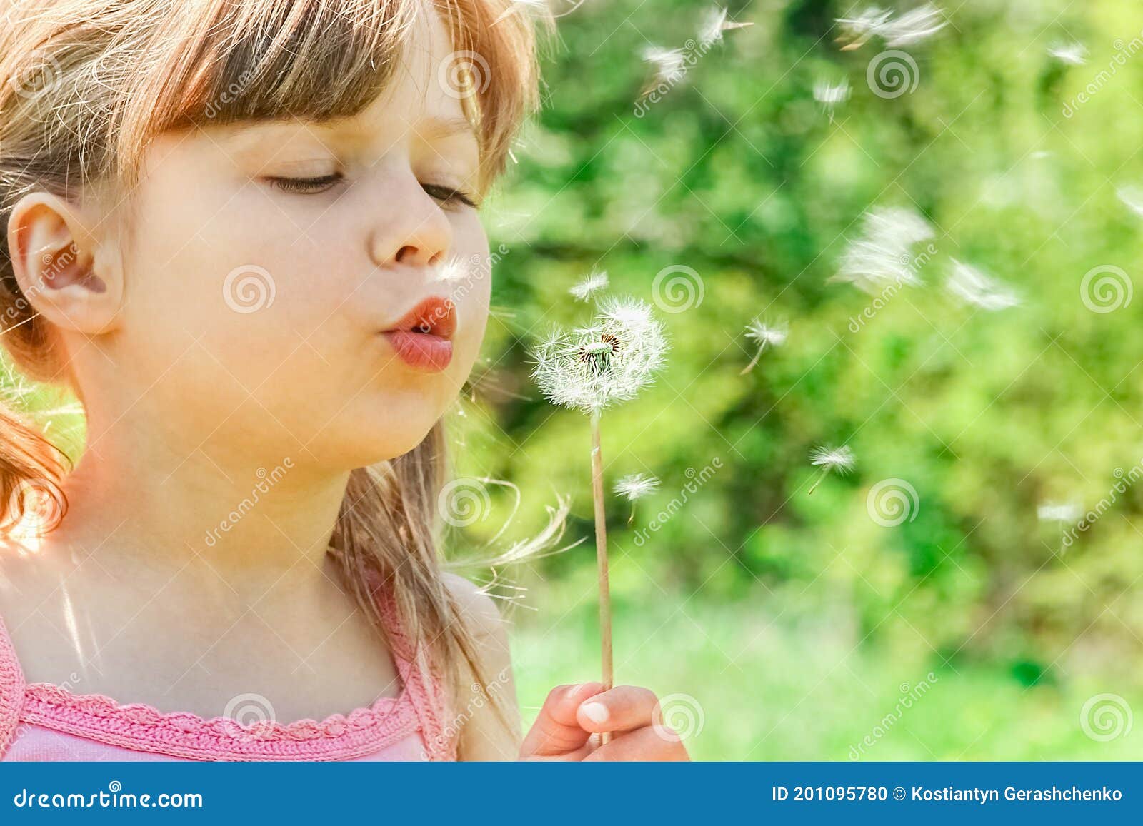 Happy Child Playing and Blowing Dandelion in Nature Stock Photo - Image ...