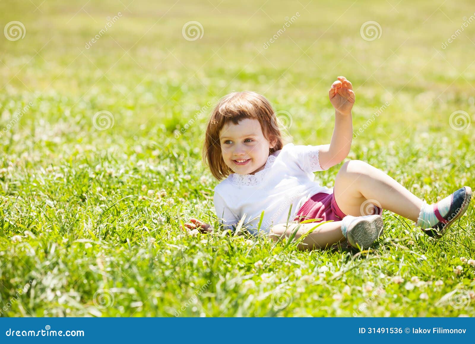 Happy Child Playing at Grass Meadow Stock Photo - Image of seasonal ...