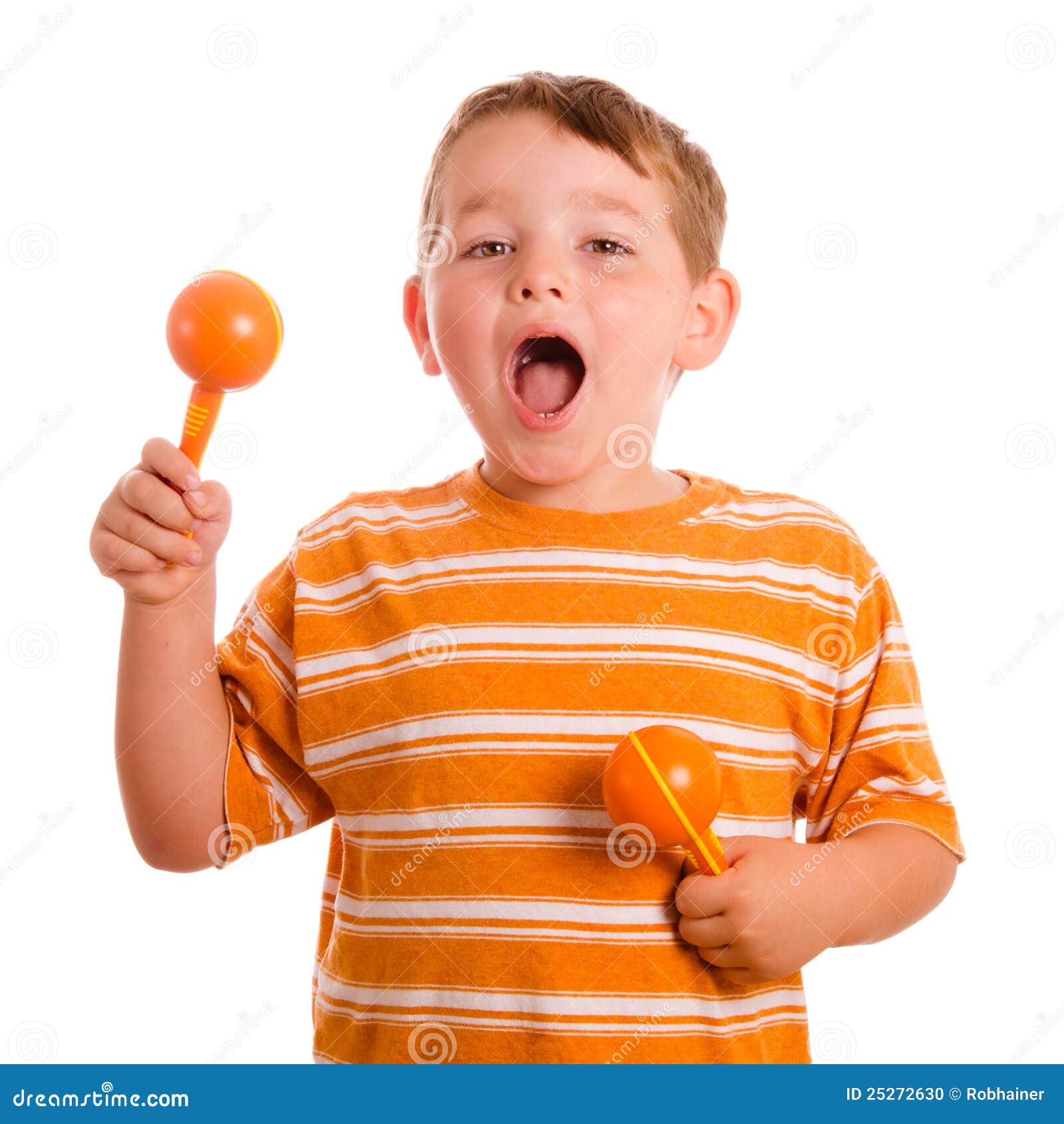 Happy Child Playing Maracas and Signing Stock Photo - Image of person ...