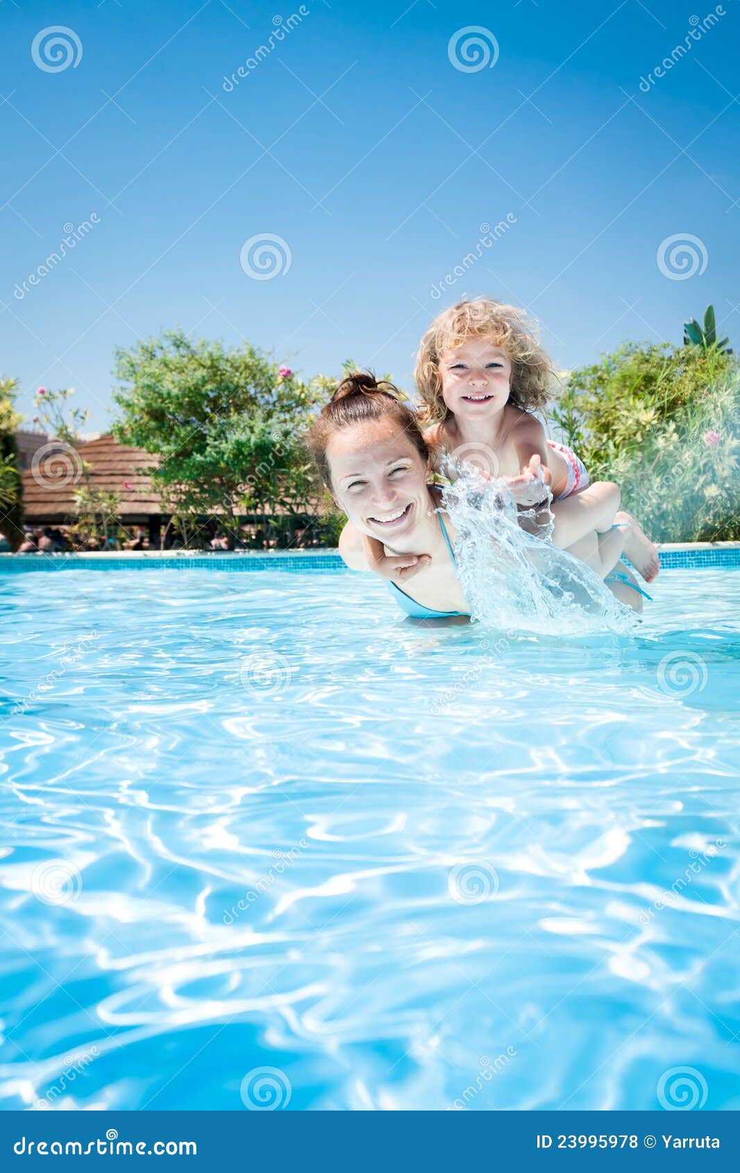 Happy Child Playing with Mother in Pool Stock Photo - Image of seasonal ...