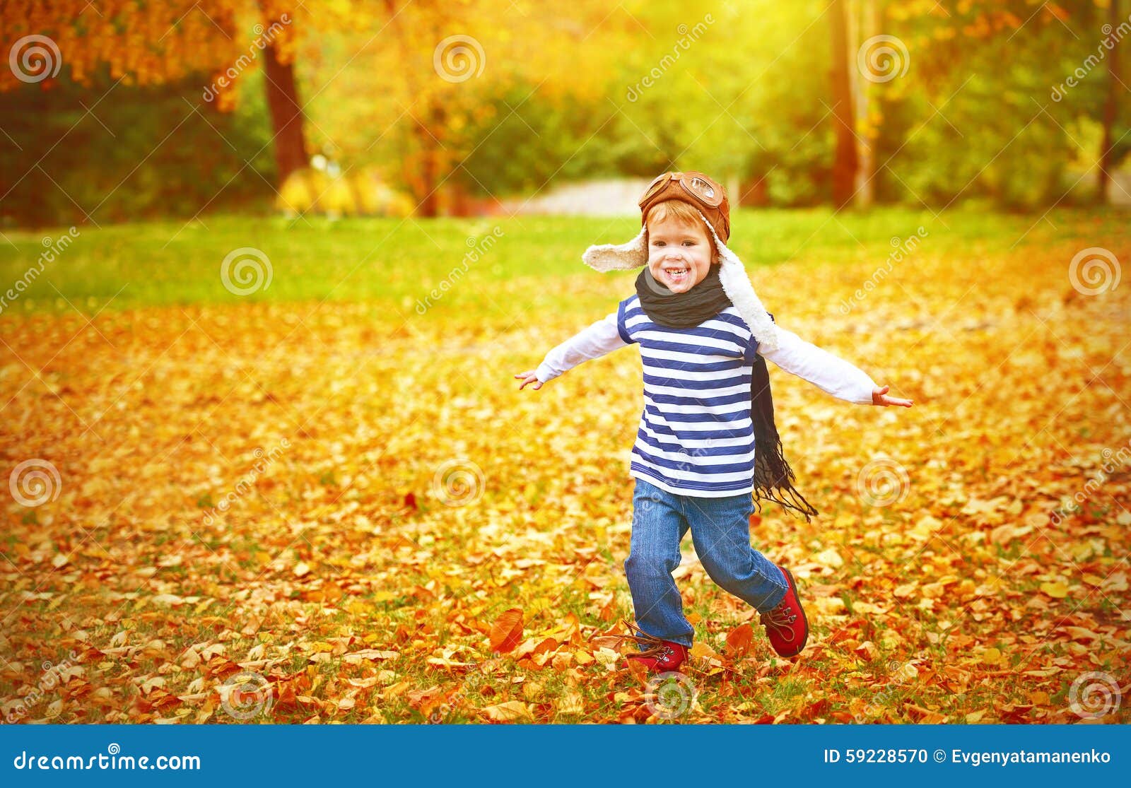 Happy Child Playing Pilot Aviator Outdoors in Autumn Stock Photo ...