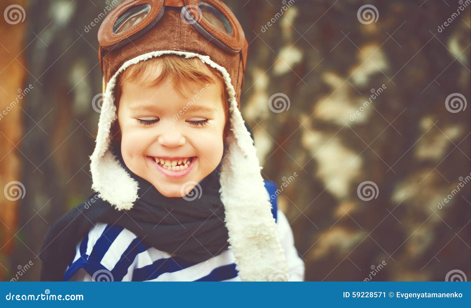Happy Child Playing Pilot Aviator Outdoors in Autumn Stock Image ...