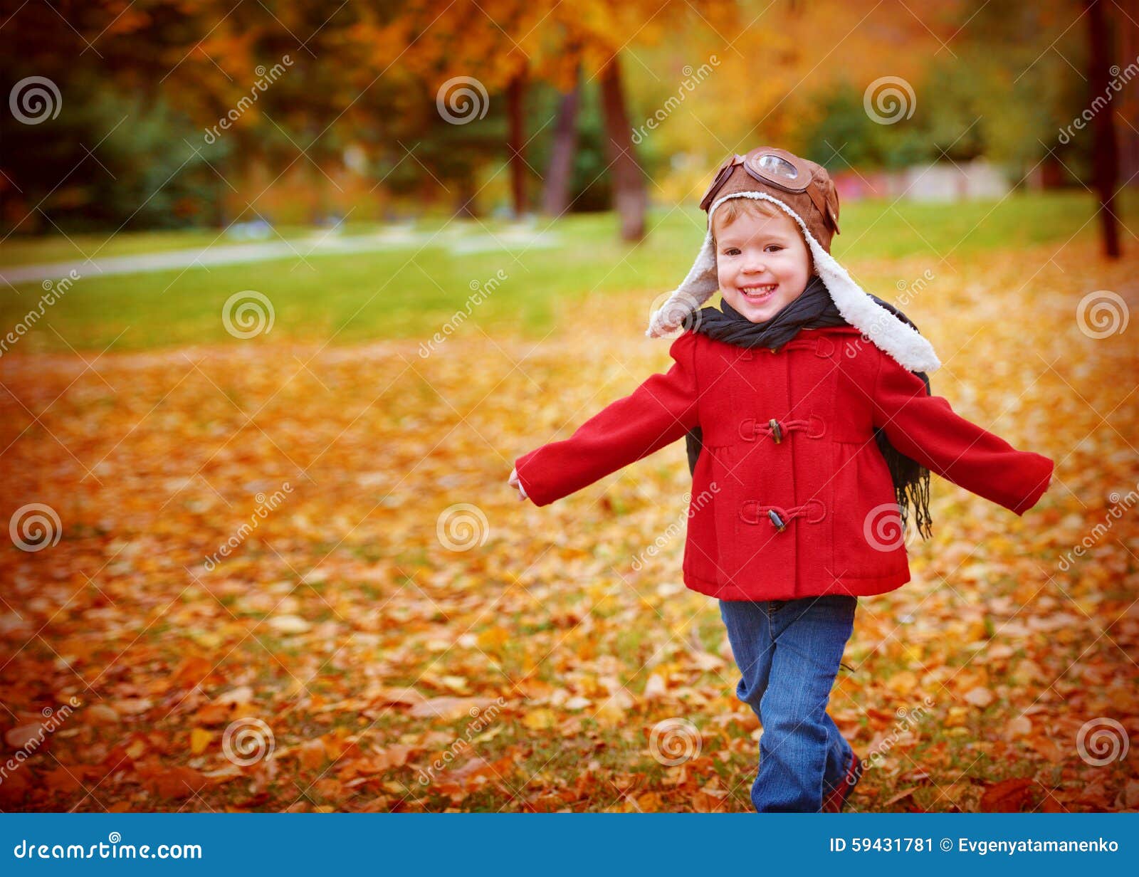 Happy Child Playing Pilot Aviator Outdoors in Autumn Stock Image ...