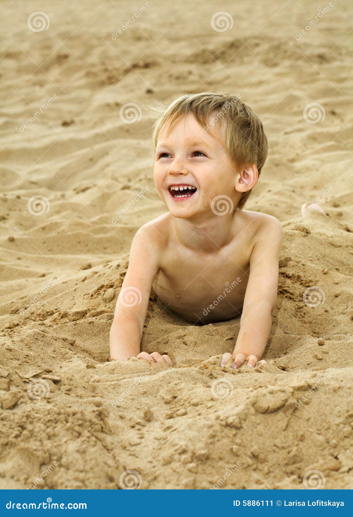 Happy Child Playing in the Sand Stock Image - Image of hair, summer ...