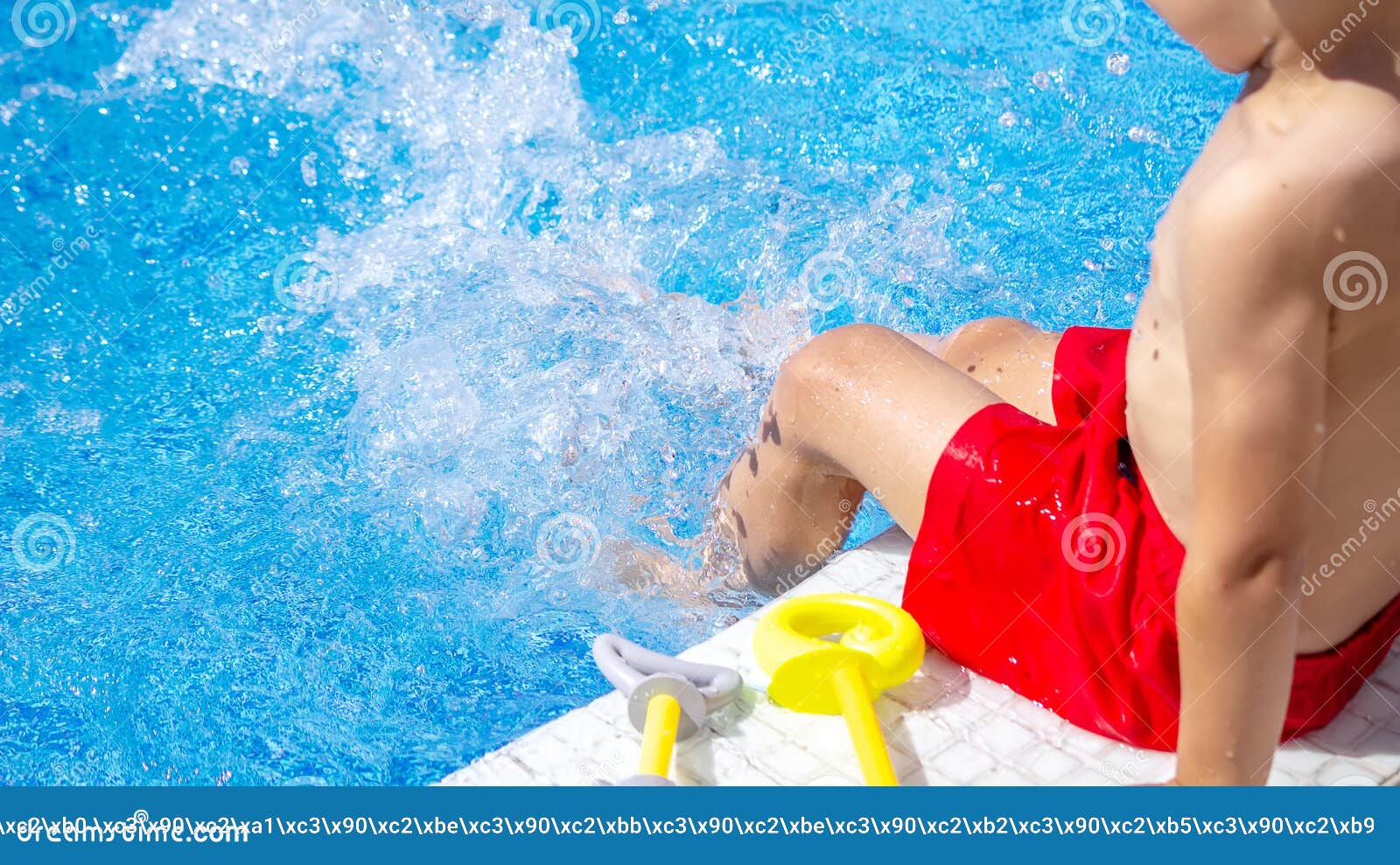 Happy Child in the Pool Playing with a Water Gun Stock Image - Image of ...