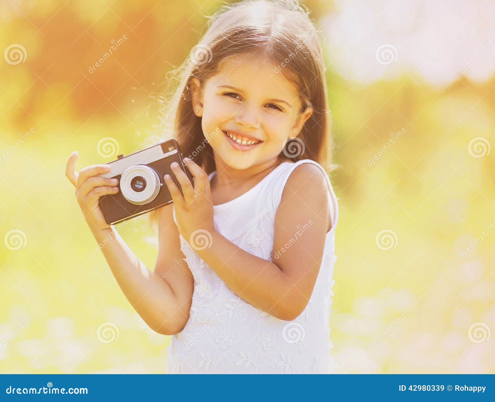 Happy Child with Retro Camera Having Fun Stock Image - Image of color ...