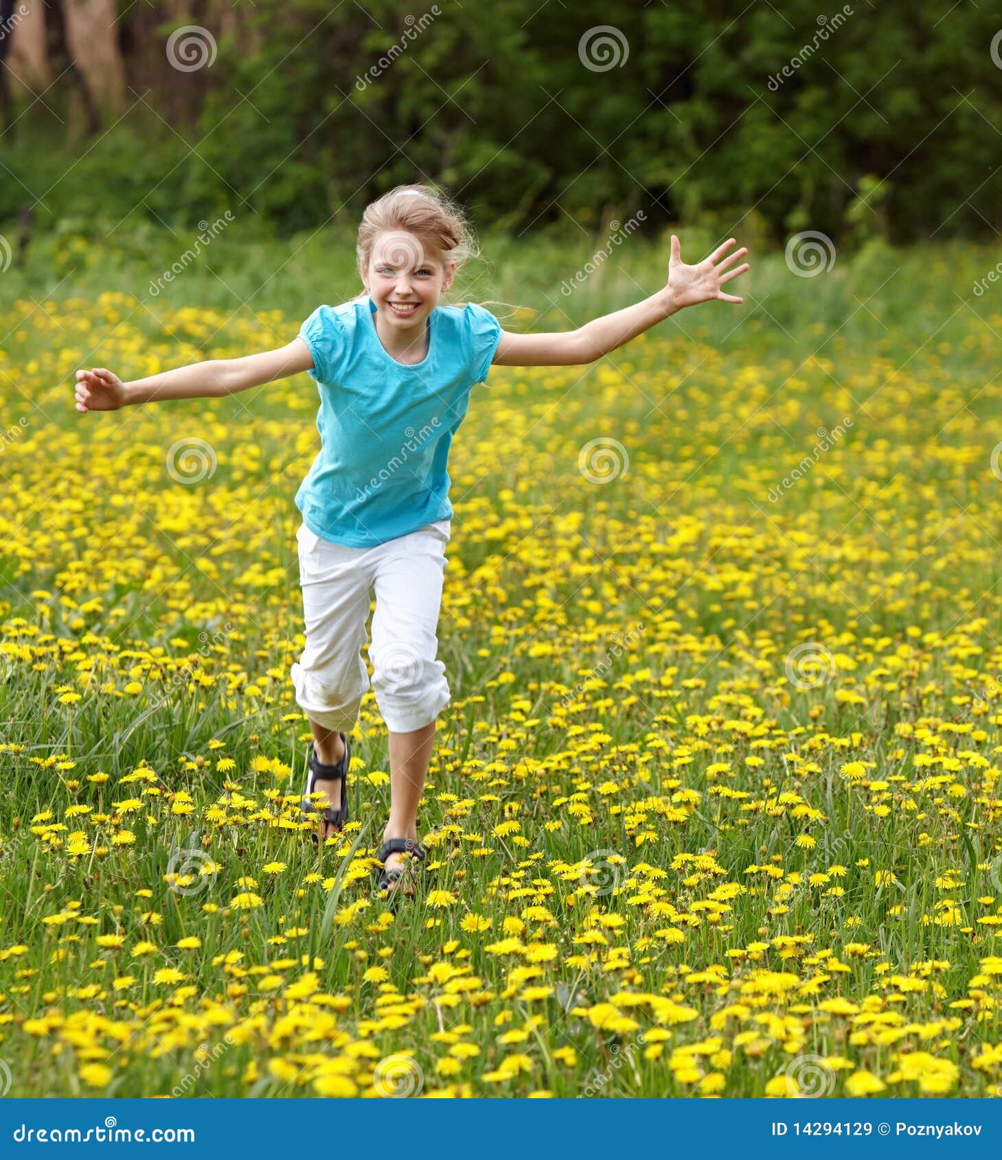 Happy Child Running in Field. Stock Image - Image of face, outdoor ...