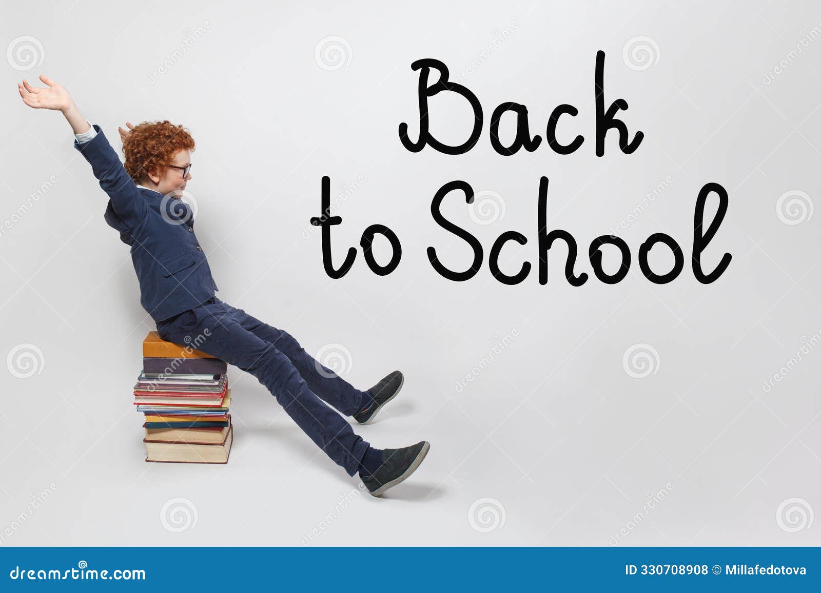 Happy Child School Kid Having Fun on White Background. Back To School ...