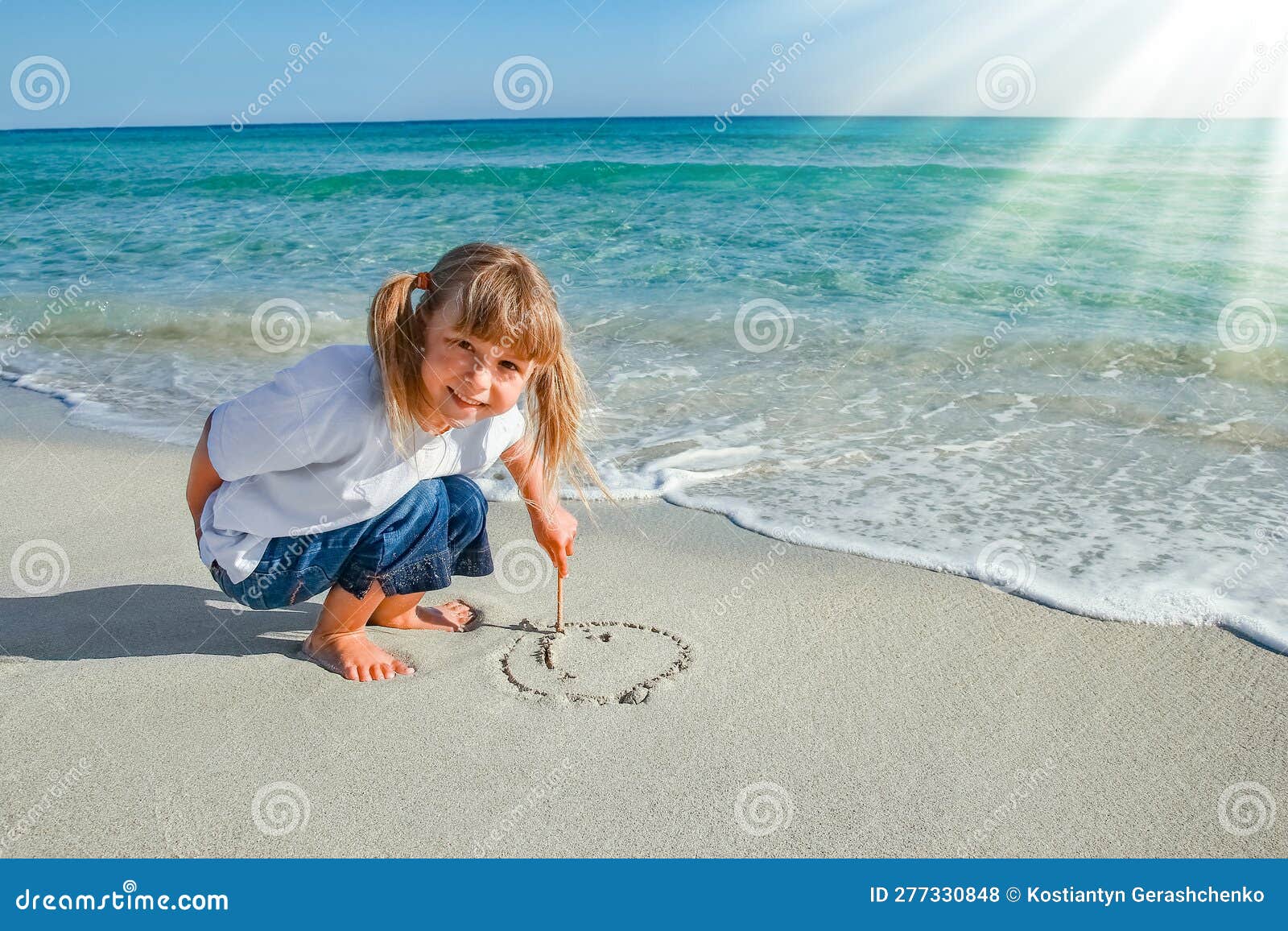 Happy Child by the Sea in the Open Air Stock Photo - Image of playing ...