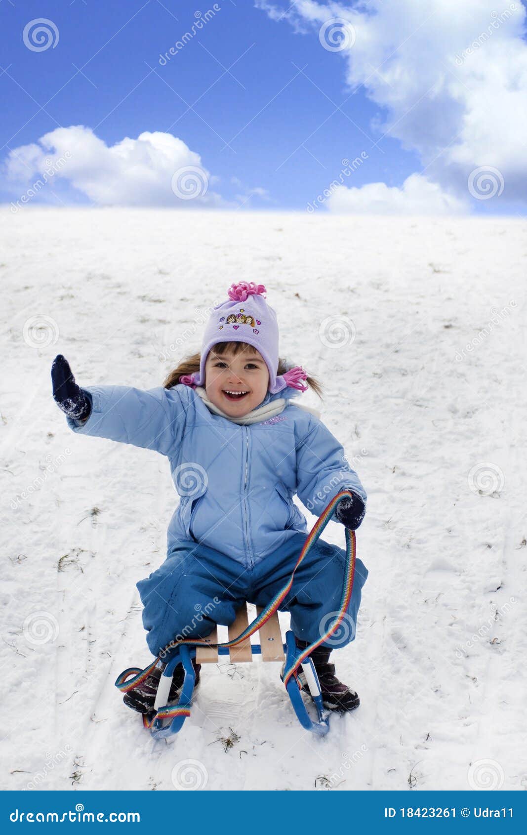 Happy child on sled stock image. Image of weather, sport - 18423261