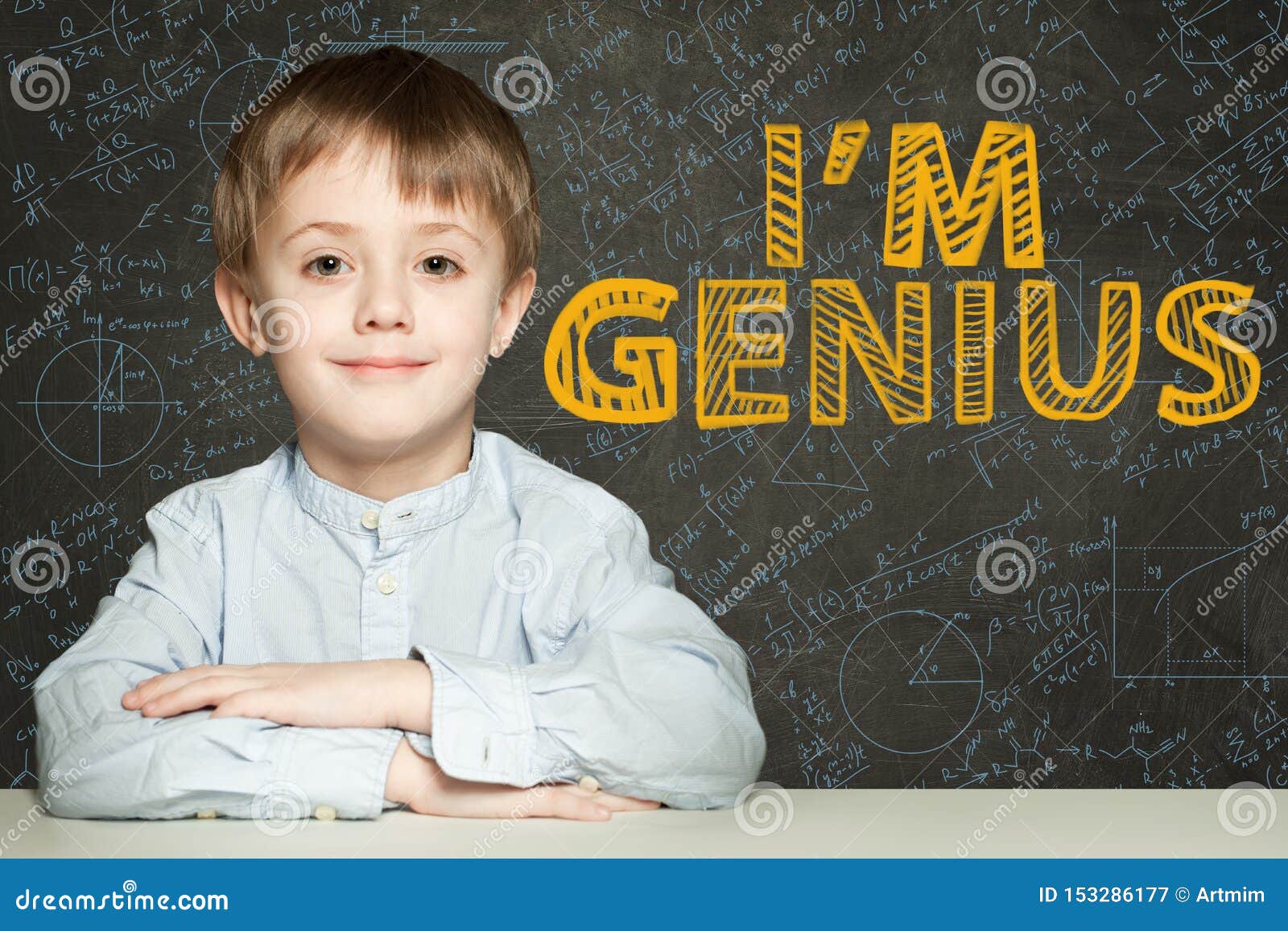 Happy Child Student on Blackboard Background with Science and Maths ...
