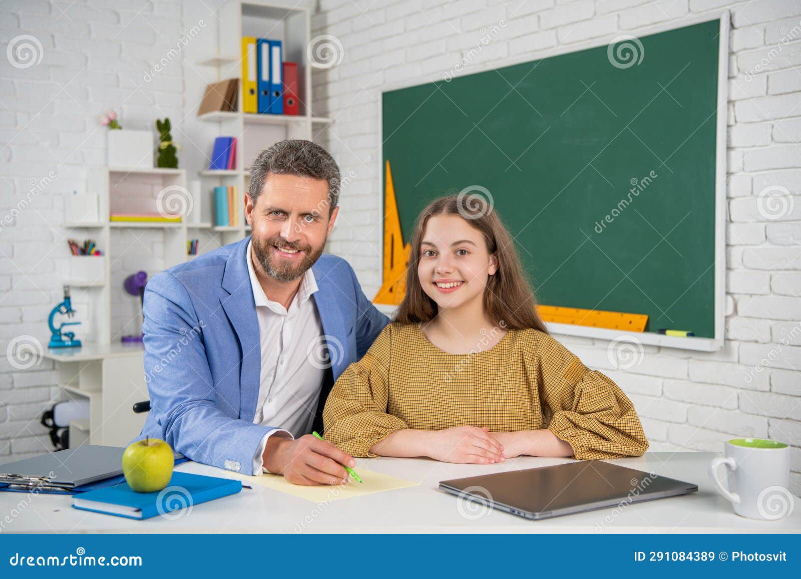 Happy Child Study in Classroom with Tutor Stock Image - Image of pupil ...