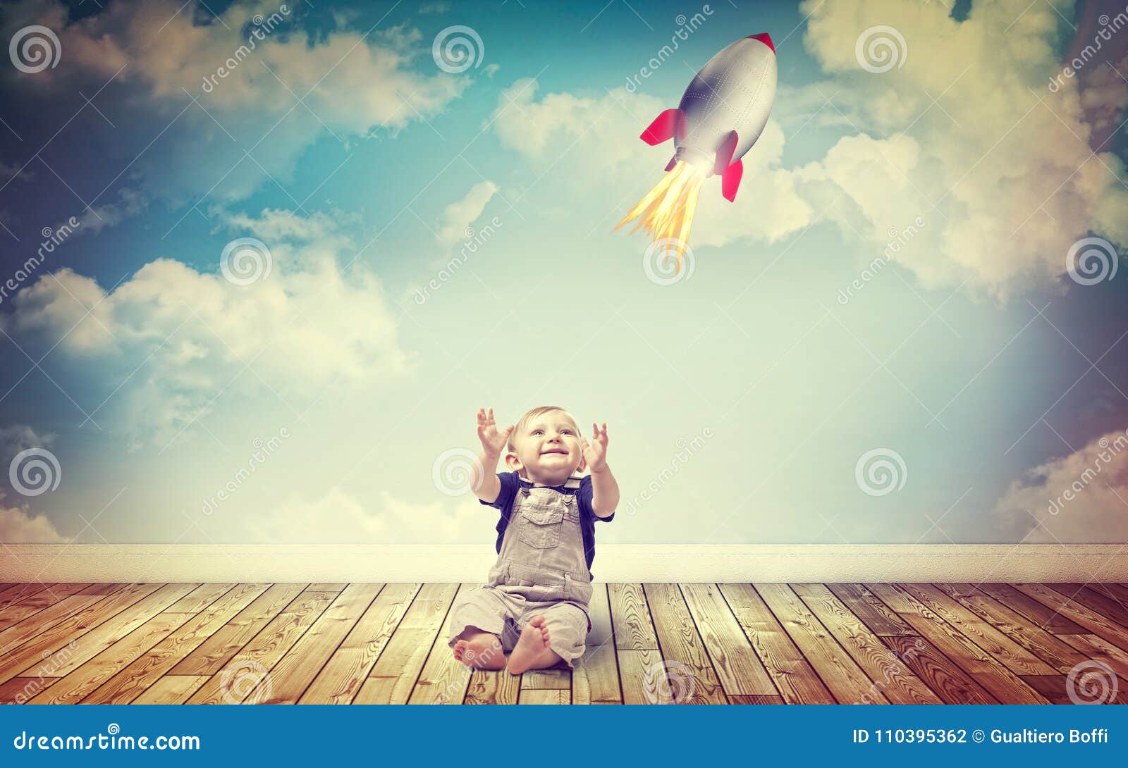 Child and rocket toy stock photo. Image of smile, flying - 110395362