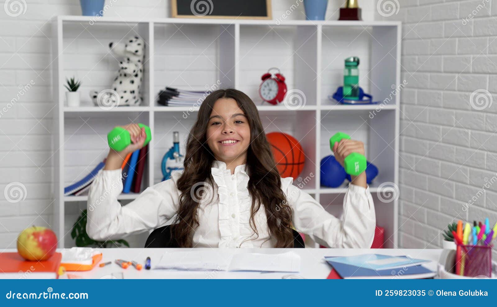 Happy Child Using Barbells at School in Classroom, Sport Stock Video ...
