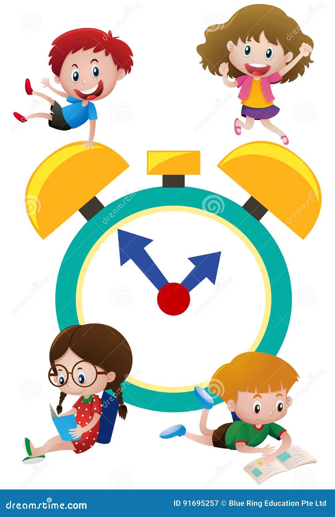 Happy Children and Alarm Clock Stock Vector - Illustration of pupil ...