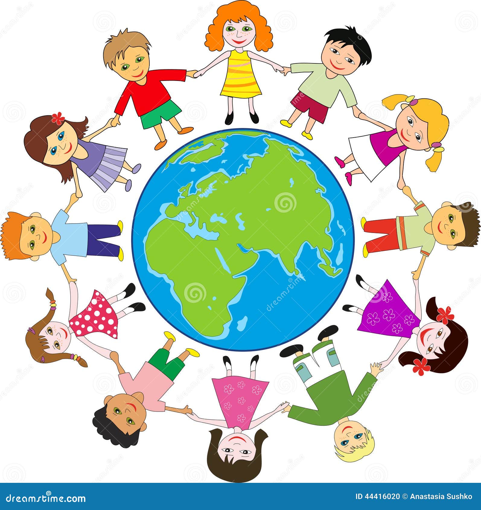 Happy Children Around Planet Stock Illustration - Illustration of ...