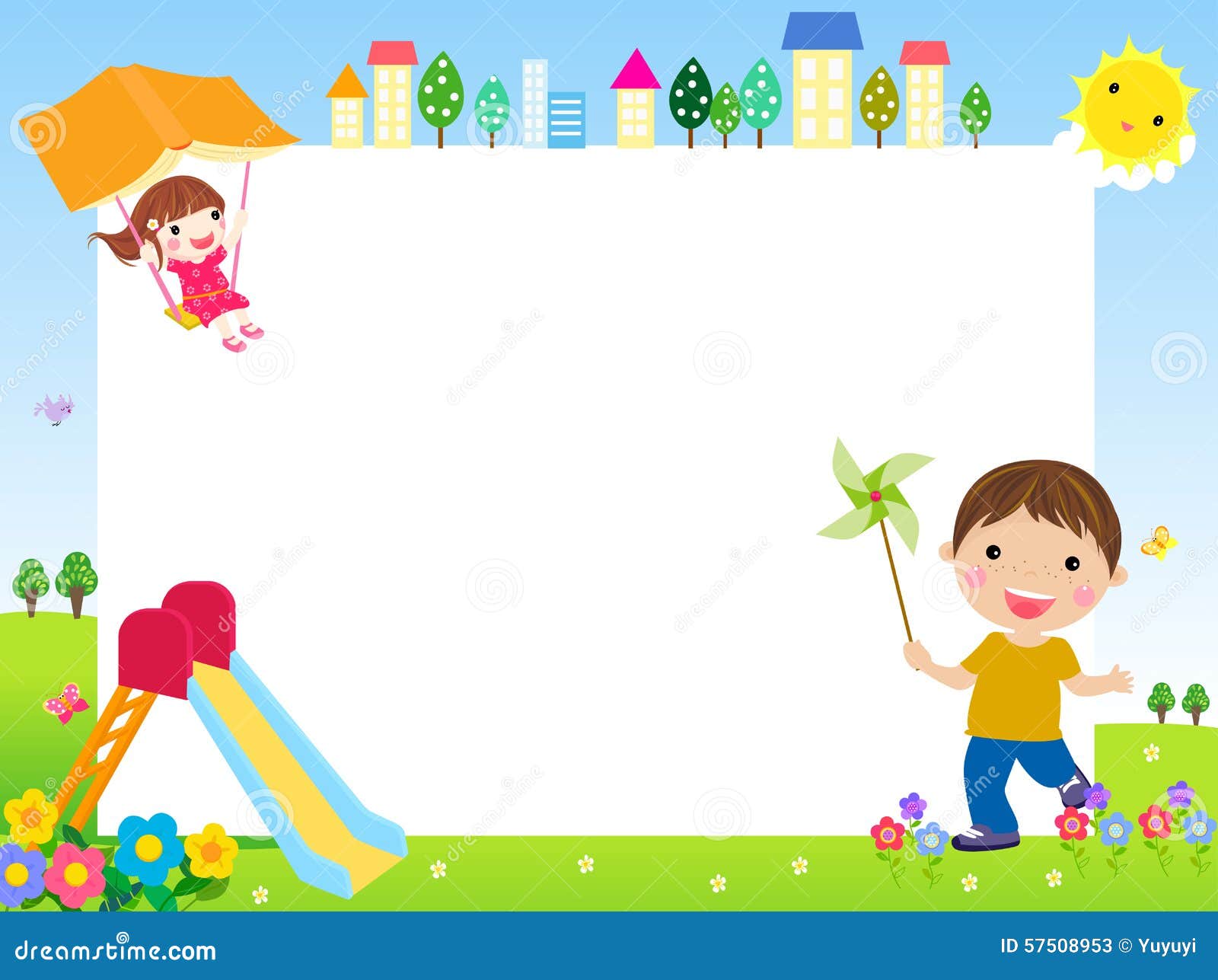 Happy children and banner stock vector. Illustration of frame - 57508953