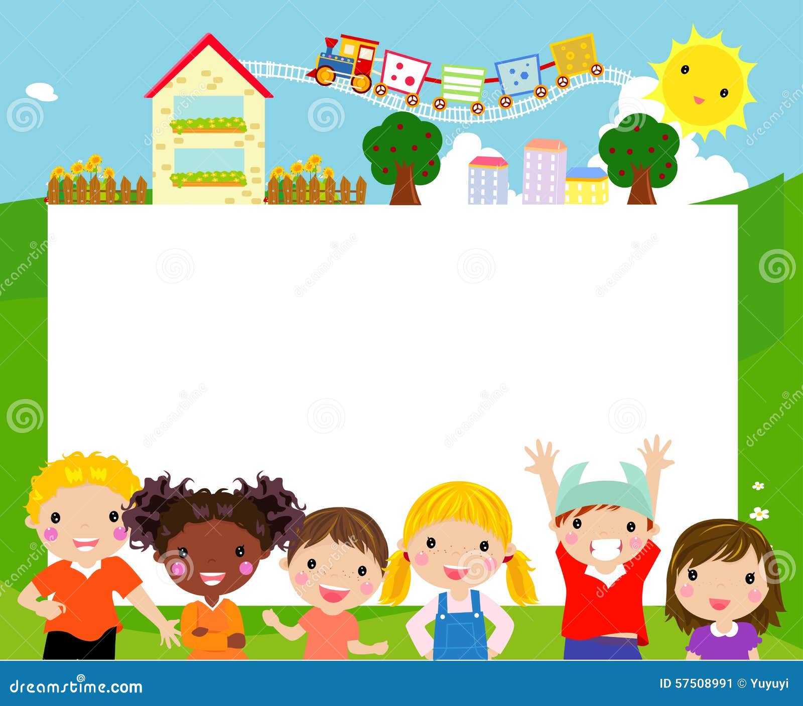 Happy children and banner stock vector. Illustration of friends - 57508991
