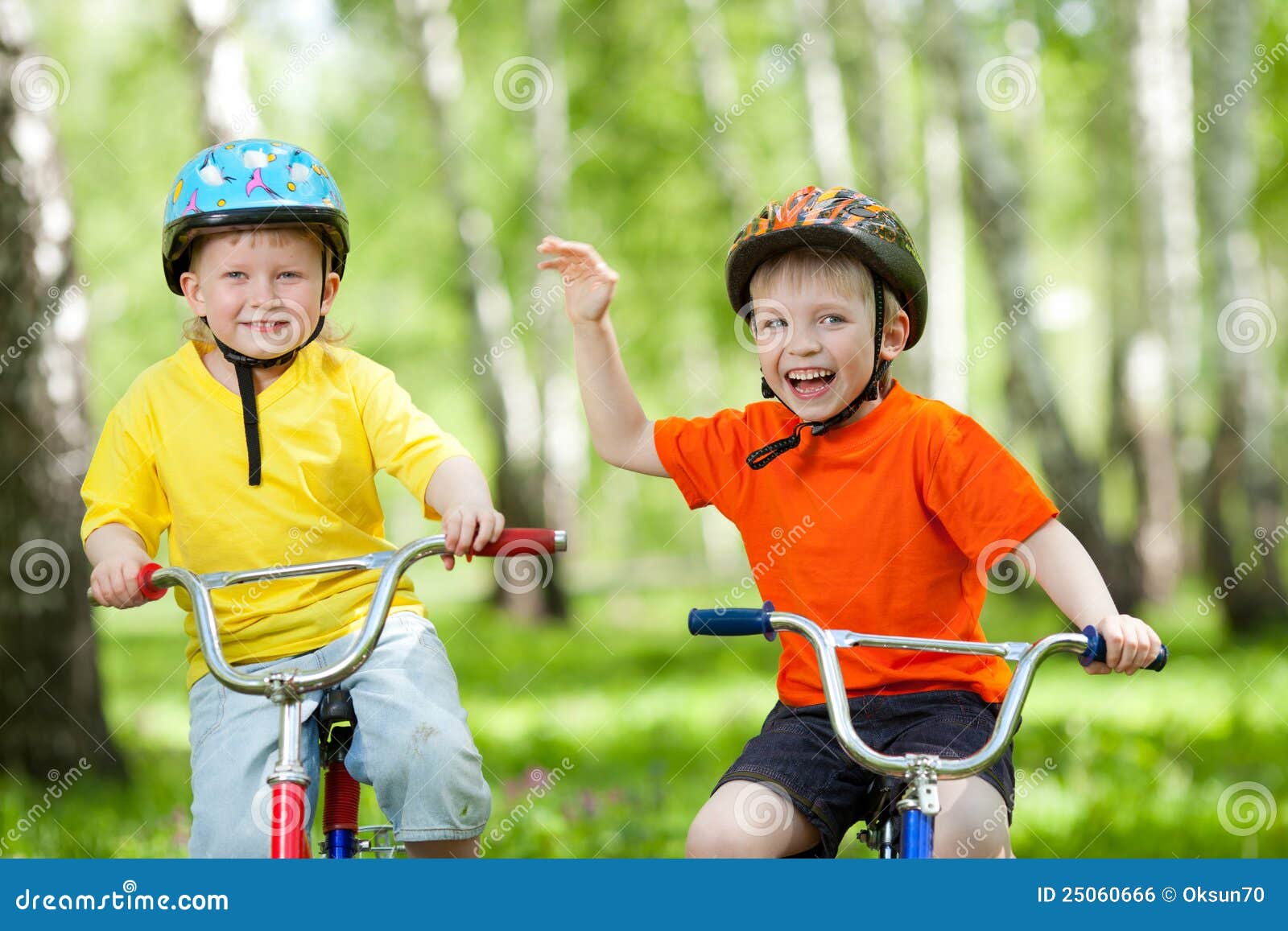 Happy Children on Bicycle on Green Park Stock Photo - Image of joyful ...