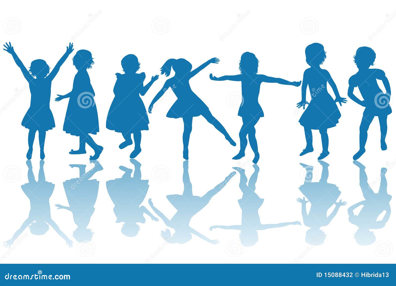 Happy Children Blue Silhouettes Stock Illustration - Illustration of ...