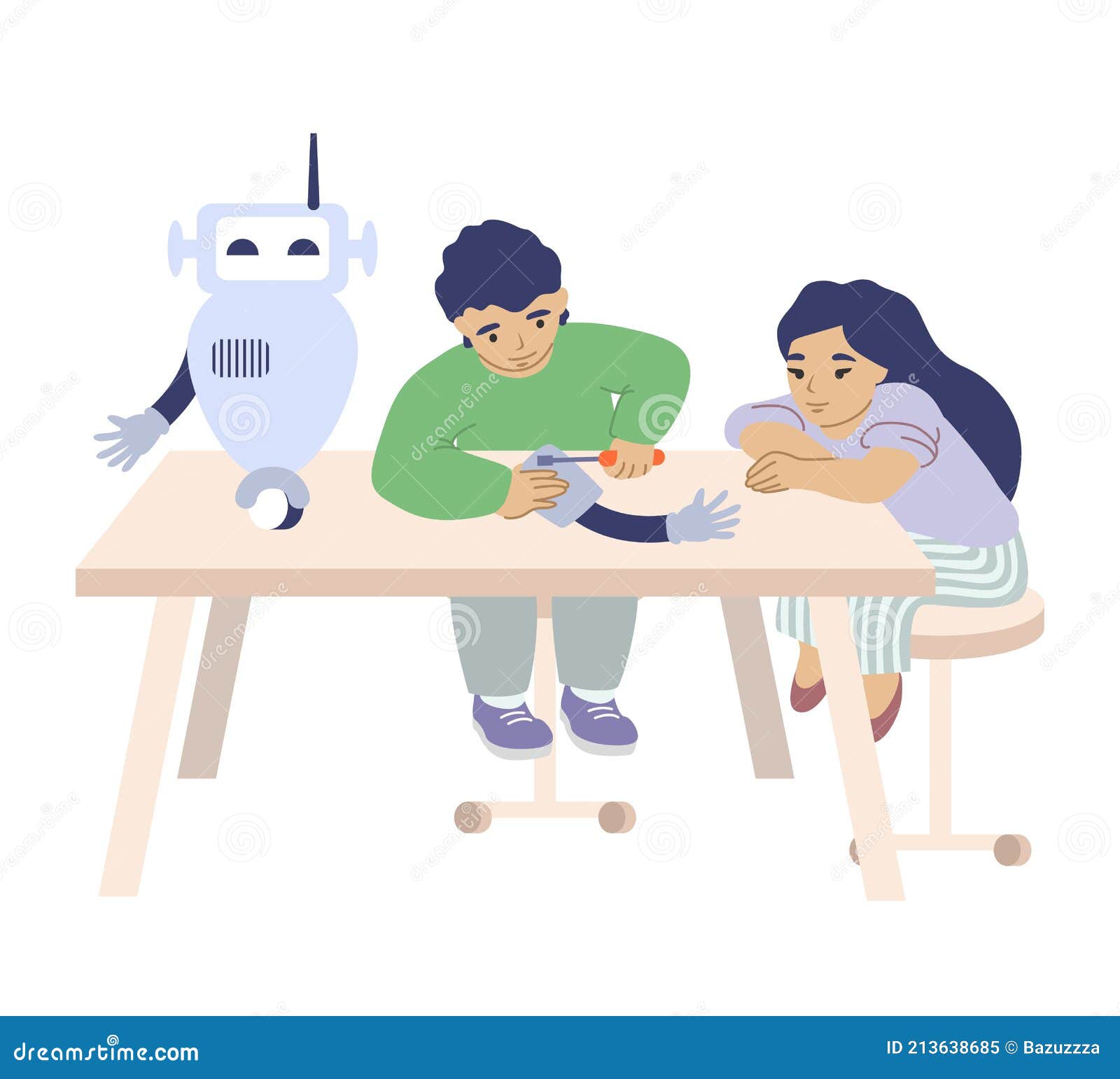 Robotics School For Children. Smart Boy Student Making Robot, Flat ... Robotics School For Children. Smart Boy Student Making Robot, Flat ...