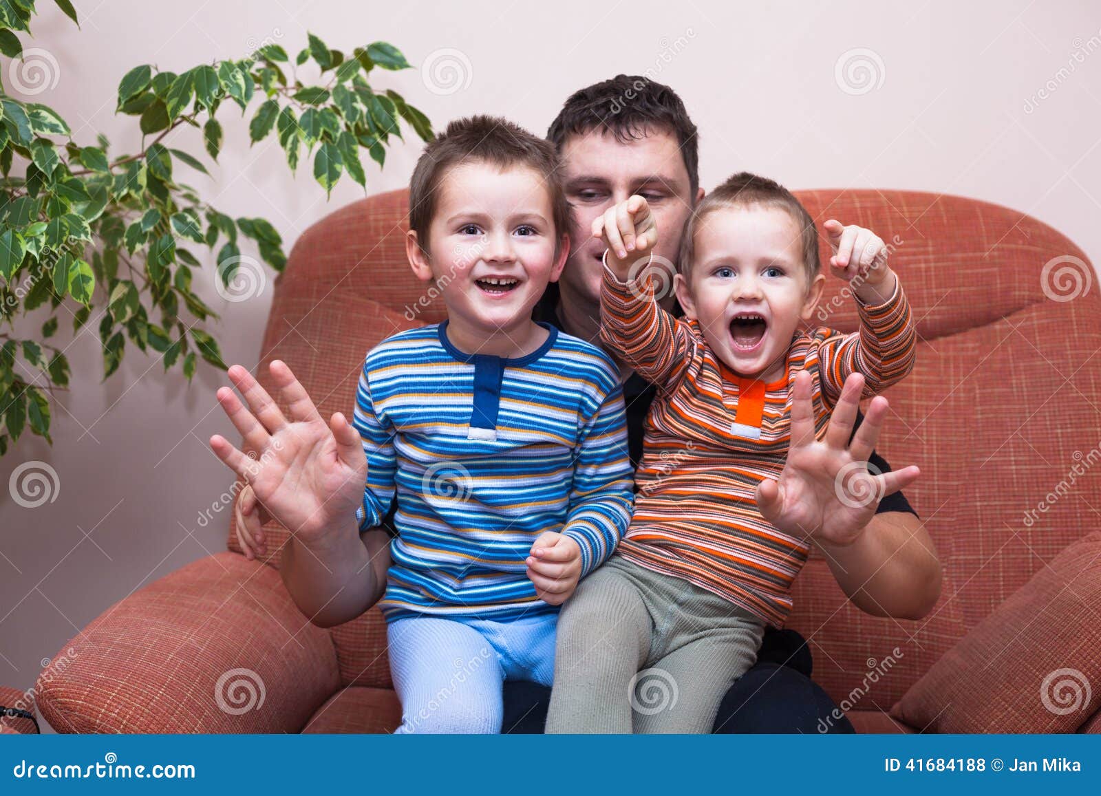 Happy Children Boys Laughing with Daddy Stock Photo - Image of funny ...