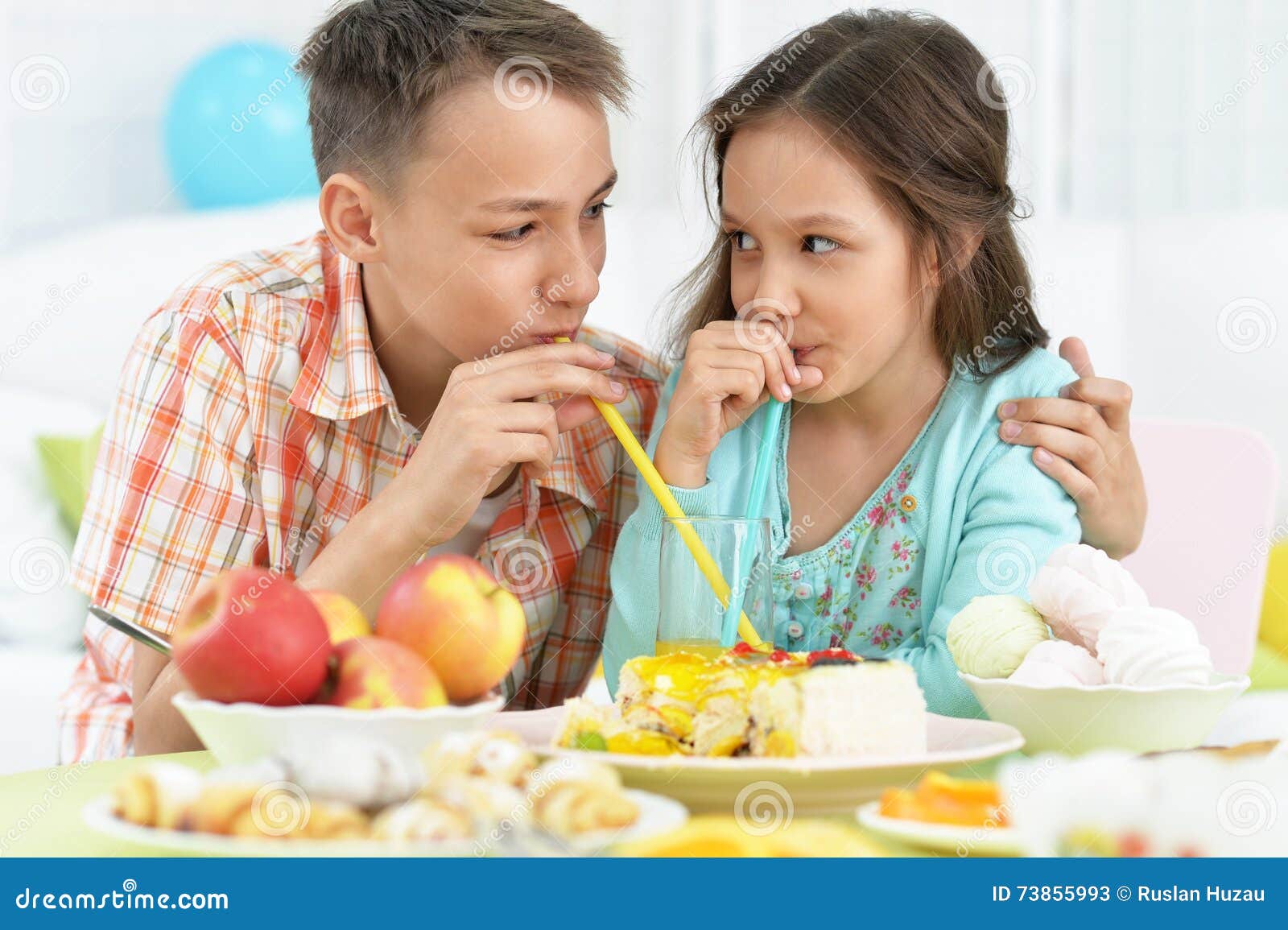 Happy children with cake stock image. Image of festive - 73855993