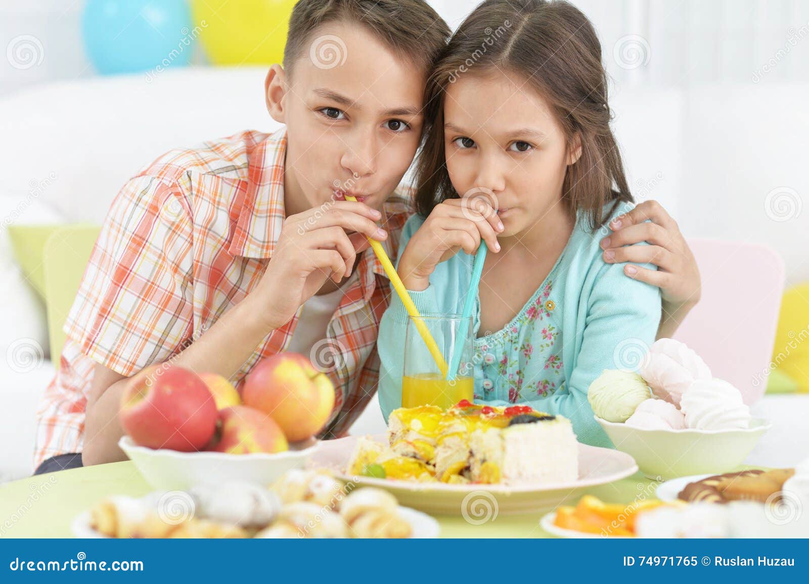 Happy children with cake stock image. Image of dessert - 74971765