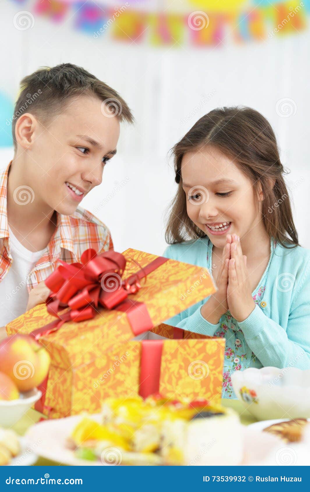 Happy children with cake stock photo. Image of living - 73539932