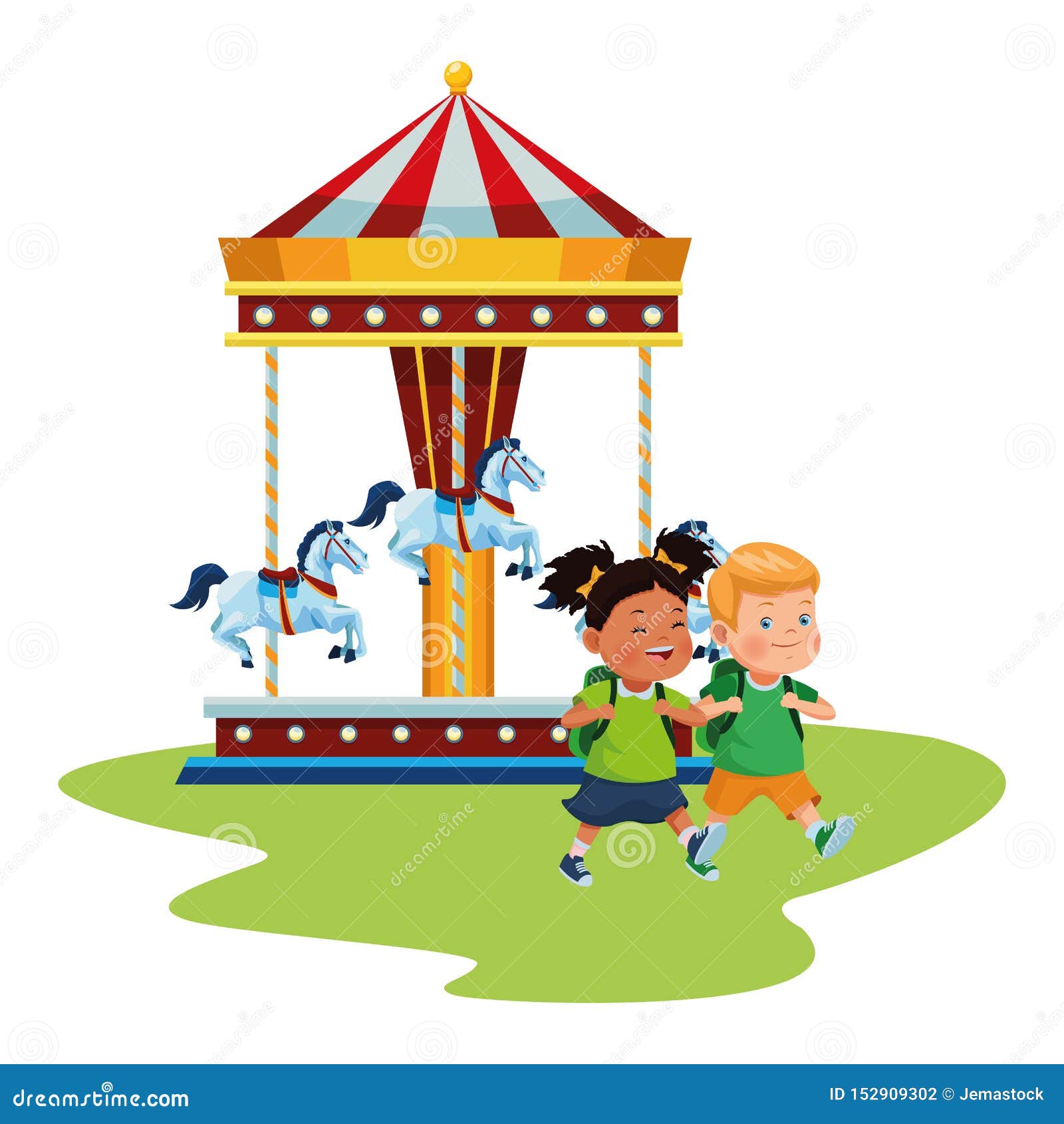 Happy Children in the Carousel Stock Vector - Illustration of vacation ...
