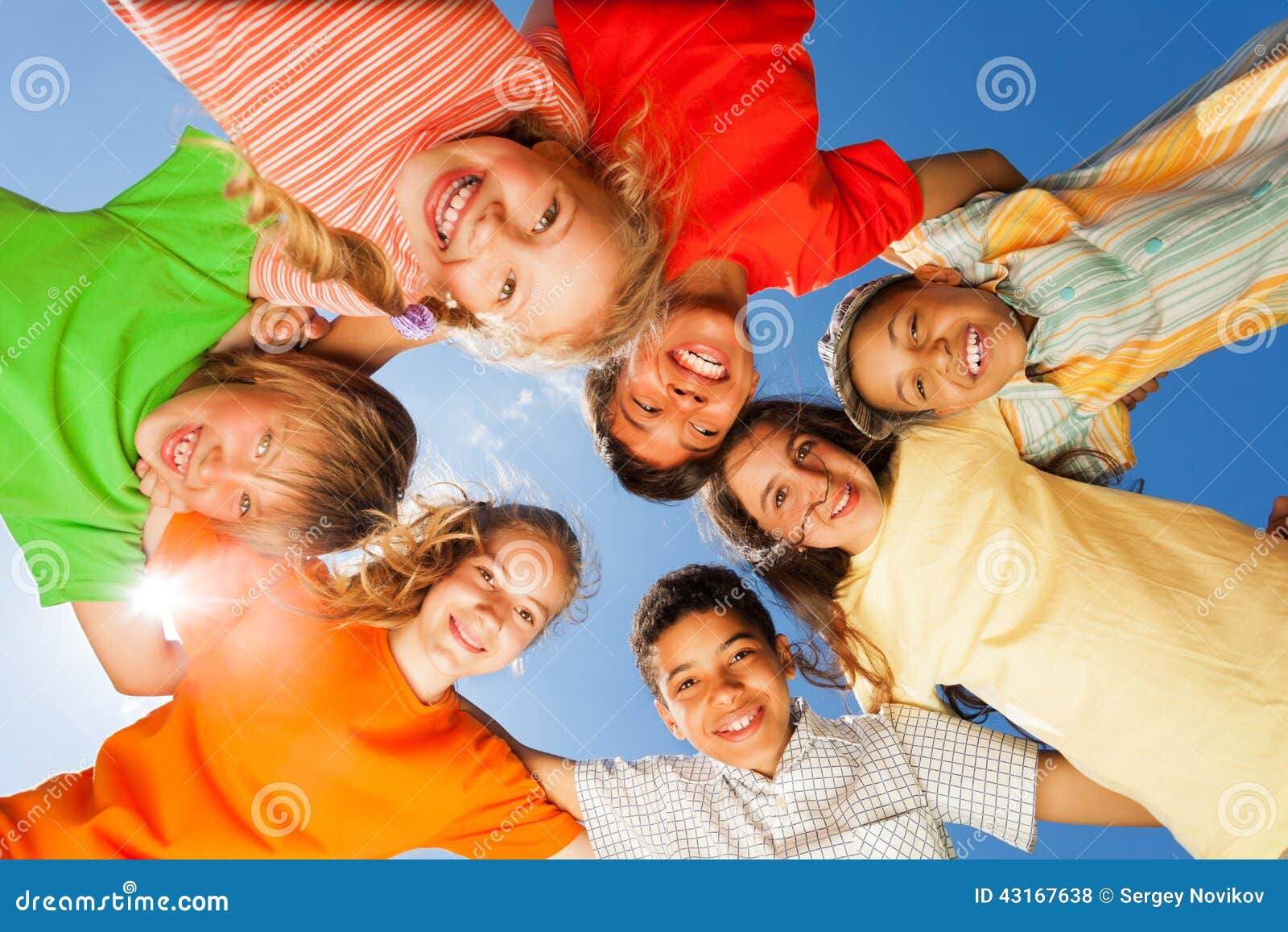 Happy Children Close in Circle on Sky Background Stock Photo - Image of ...