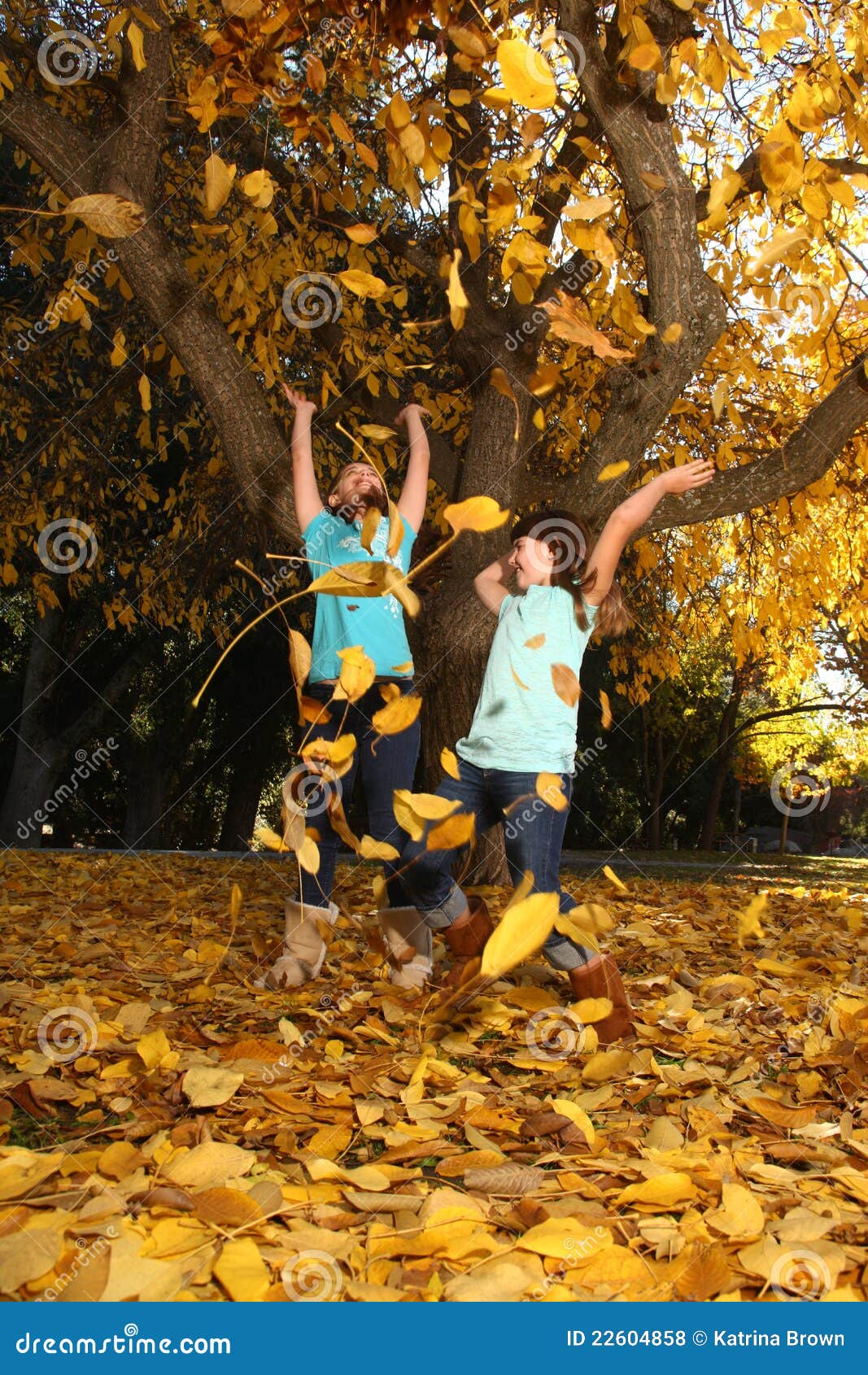 Happy Children with Colorful Fall Leaves Outdoors Stock Photo - Image ...