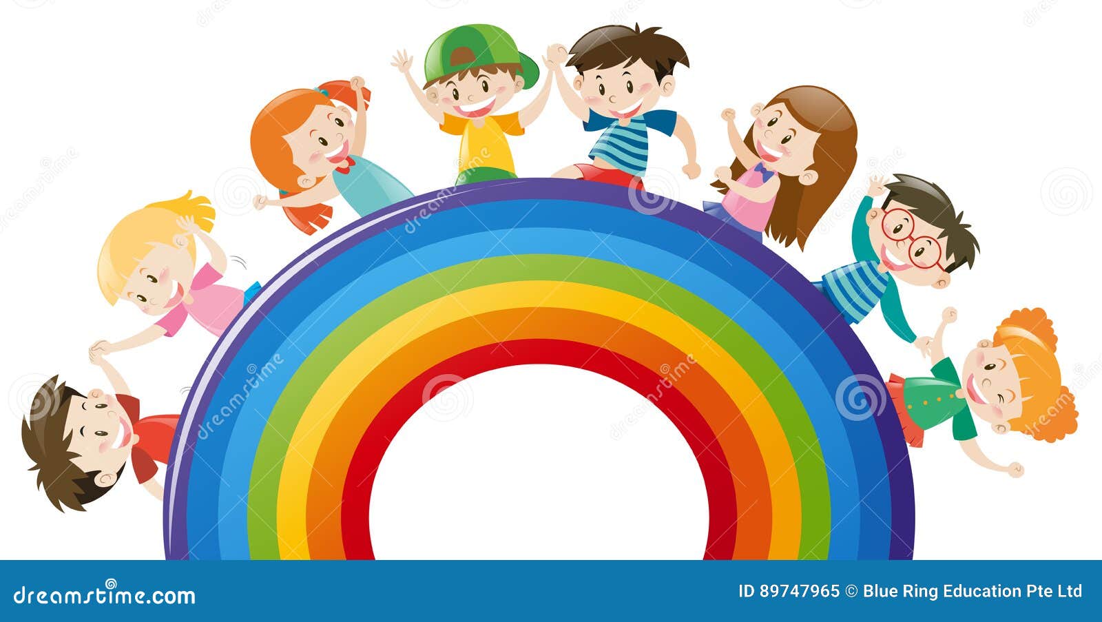 Happy Children on Colorful Rainbow Stock Vector - Illustration of ...