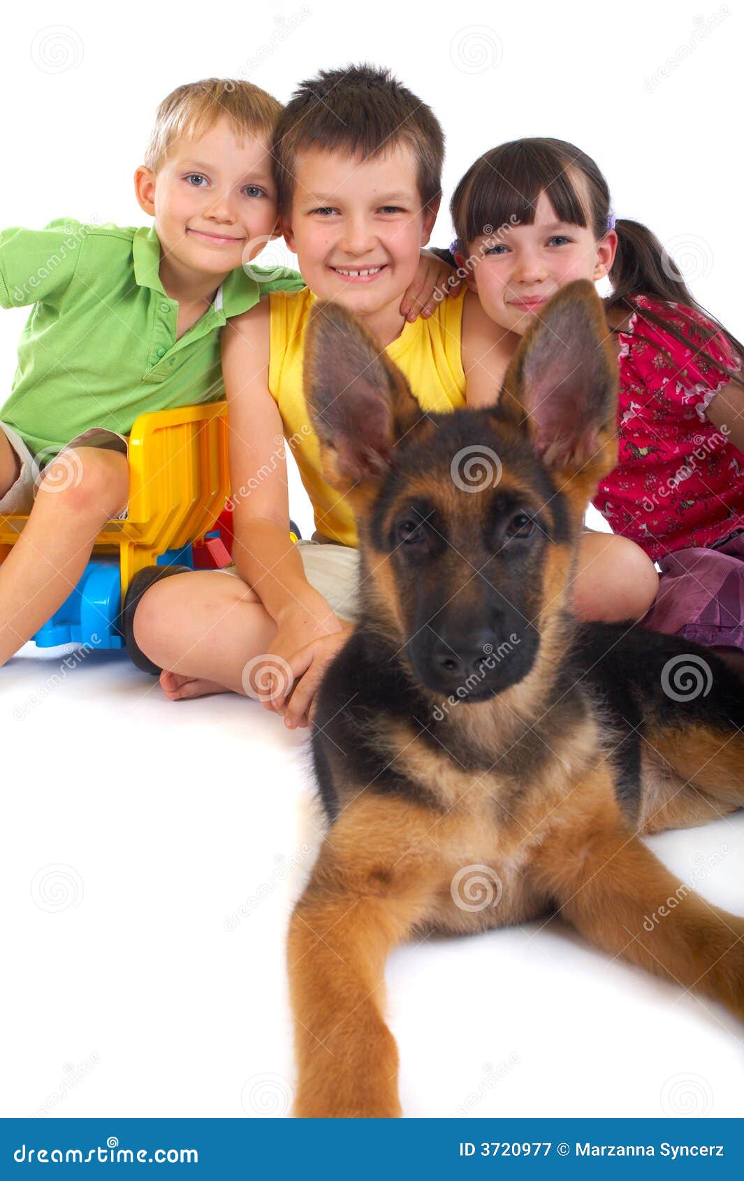 Happy children with dog stock image. Image of friends - 3720977