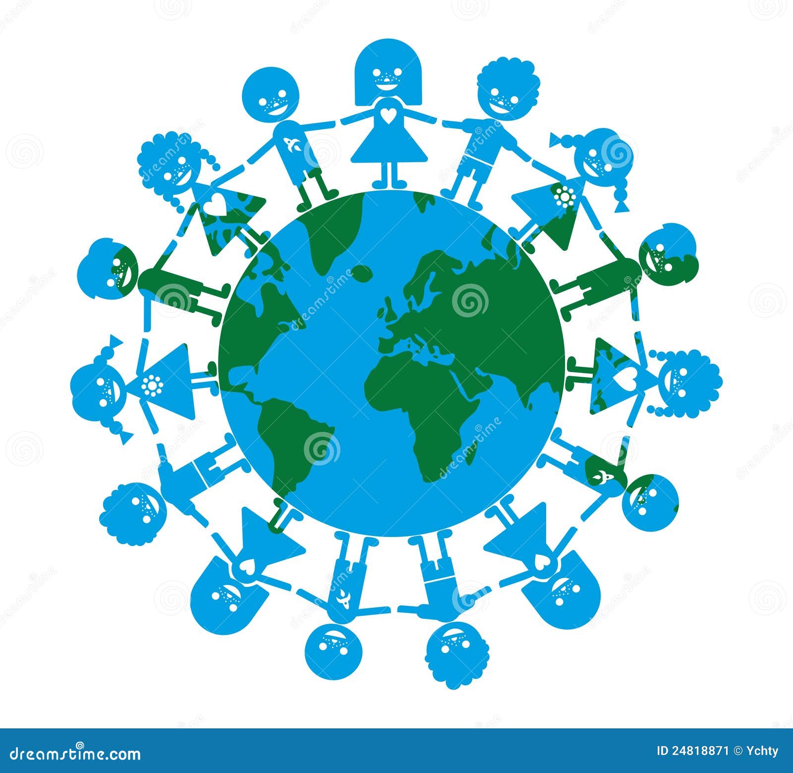Multicultural Children Holding Hand Around The World Vector ...